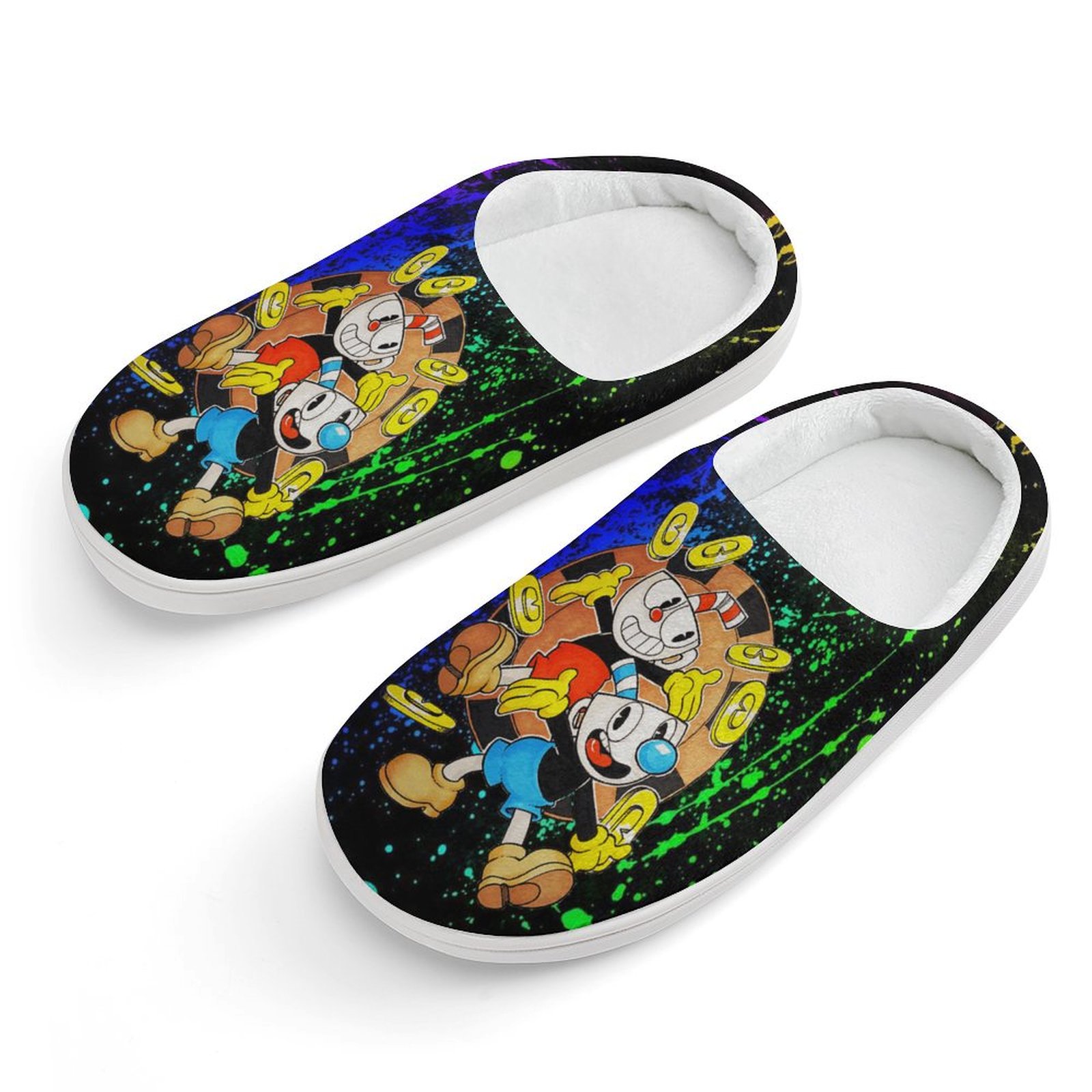 Cuphead Mugman Kid's Cotton Slippers Winter Warm Soft Plush Slippers ...