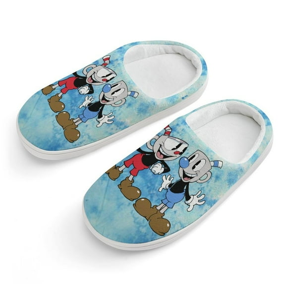 Cuphead Mugman Kid's Cotton Slippers Winter Warm Soft Plush Slippers ...