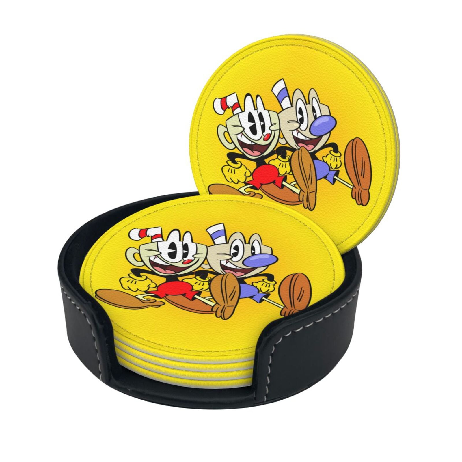 Cuphead Mugman Round Coaster Set Of 6 Tabletop Protection Mats Leather ...