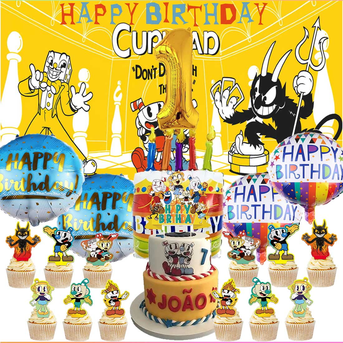 Cuphead Party Supplies Decor 1st Kit Balloons Birthday Cake Topper ...
