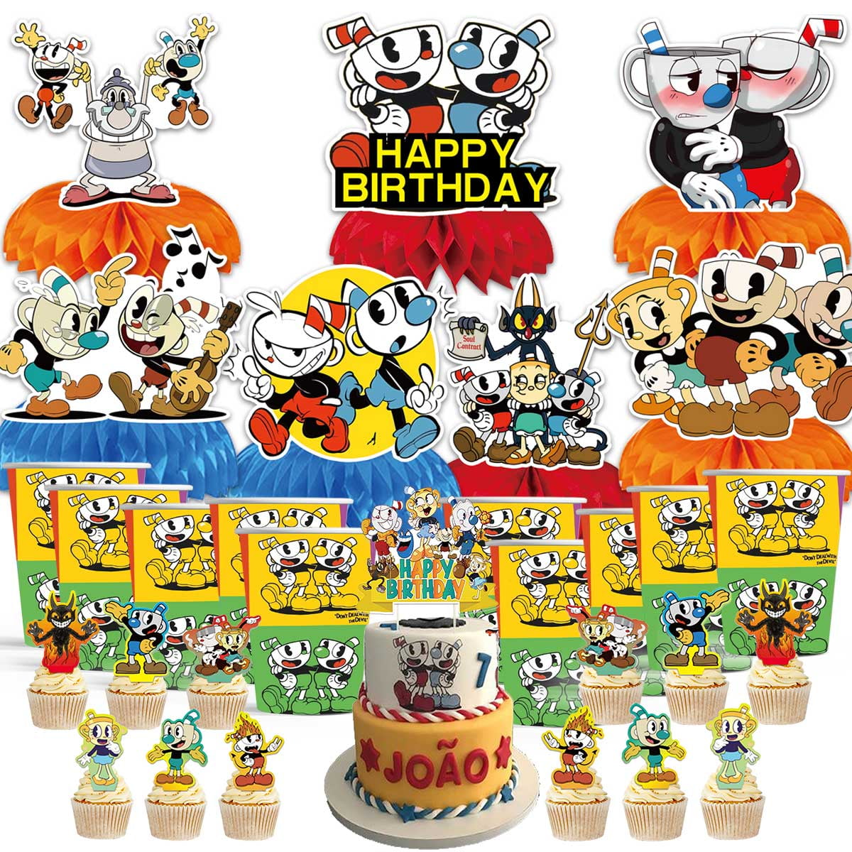 Cuphead Party Supplies Decor Cups Fans Decorations Honeycomb ...
