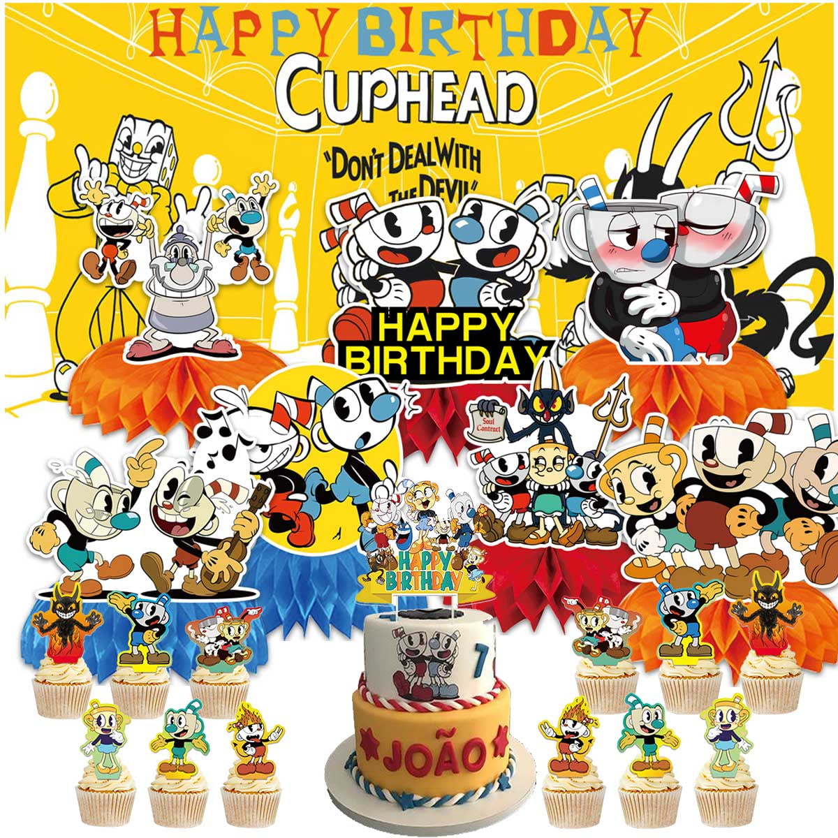 Cuphead Party Supplies Honeycomb Centerpieces Table Toppers Decorations ...