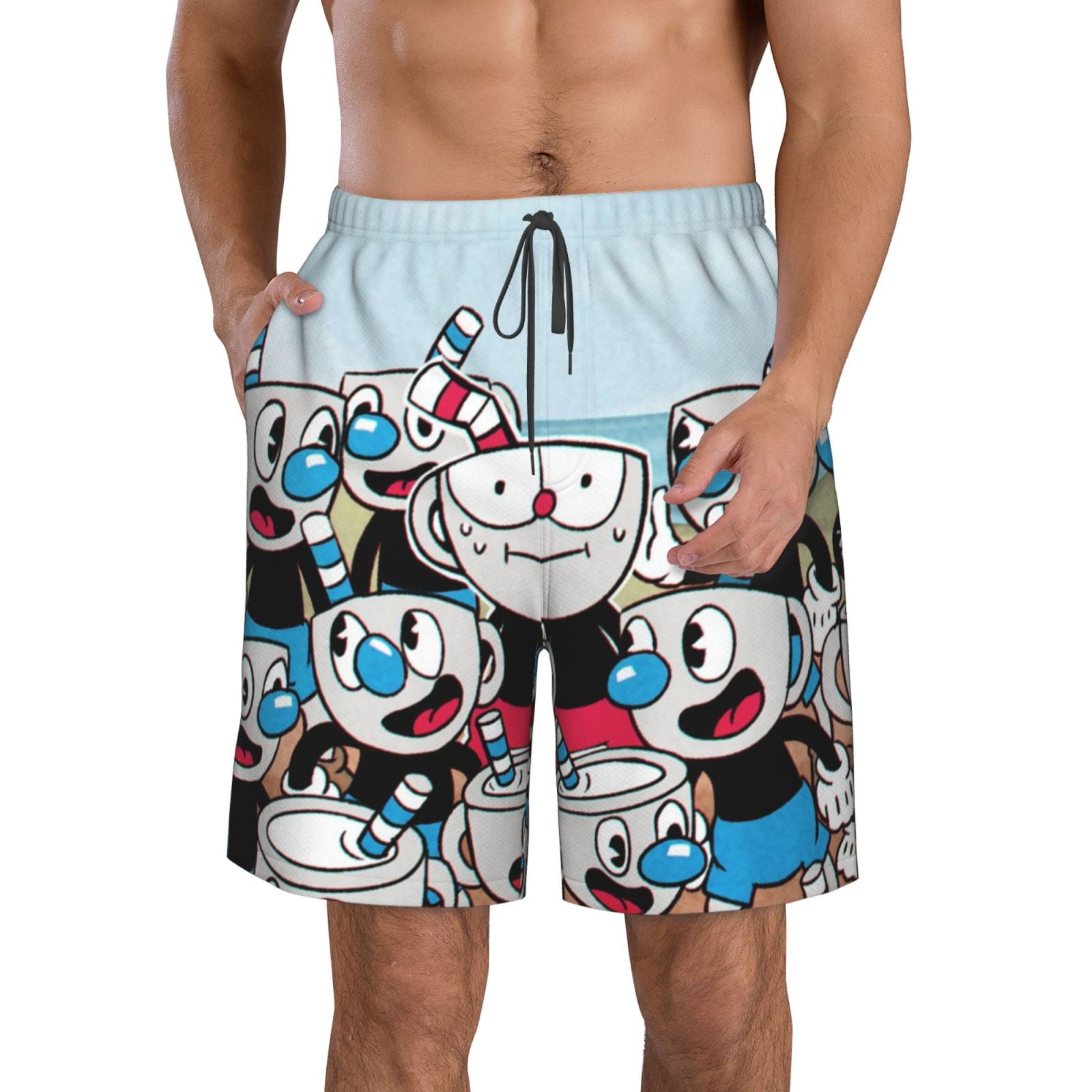 Cuphead Pattern Men's Beach Shorts Swim Trunks Casual Quick Dry Board ...