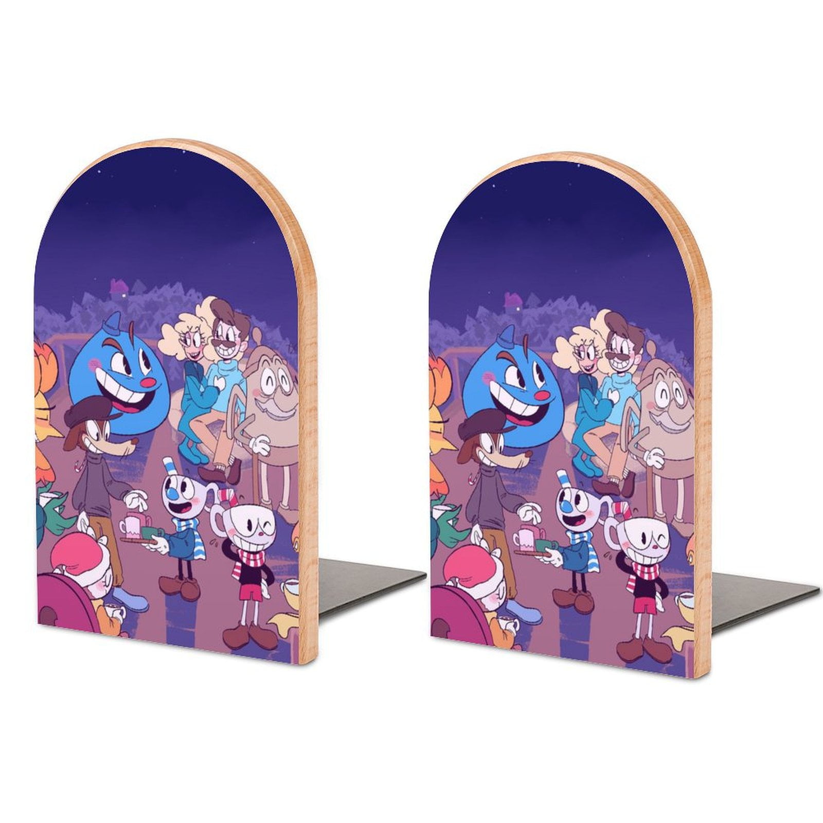 Cuphead Show Mugman Bookends Wood Book Divider Decor Shelves Non-Skid ...