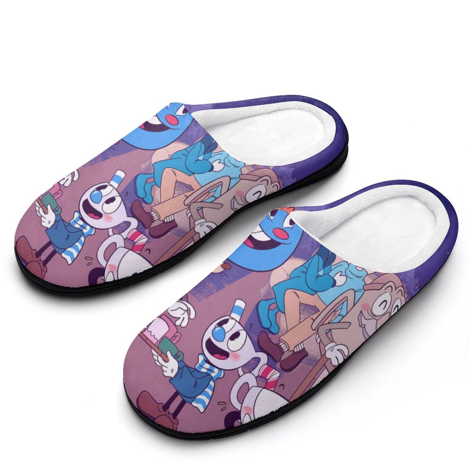 Cuphead Show Mugman Fuzzy Cotton Slippers For Mens Winter Cotton ...