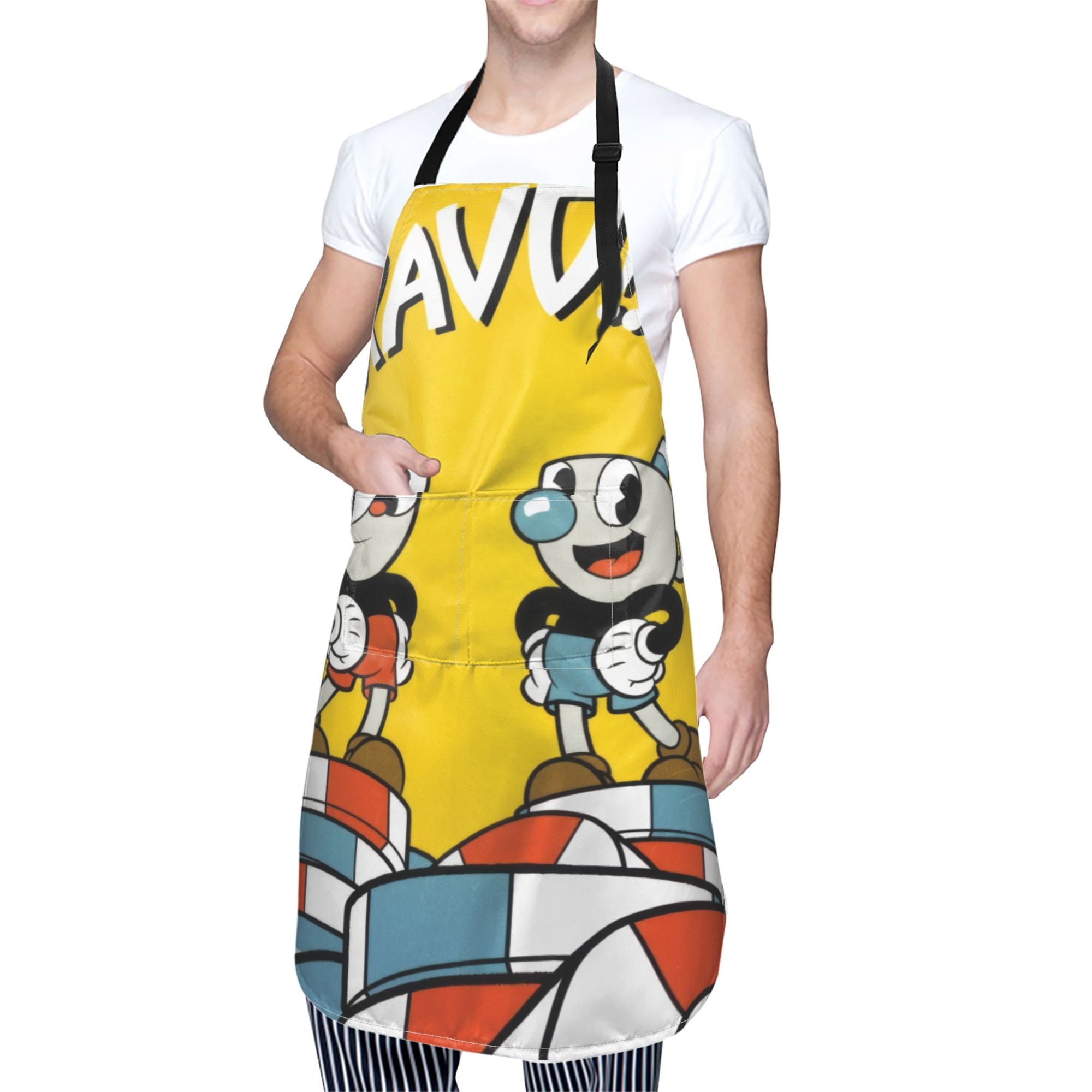 Cup-Head Waterproof Apron with 2 Pockets for Men Women, Adjustable Chef ...