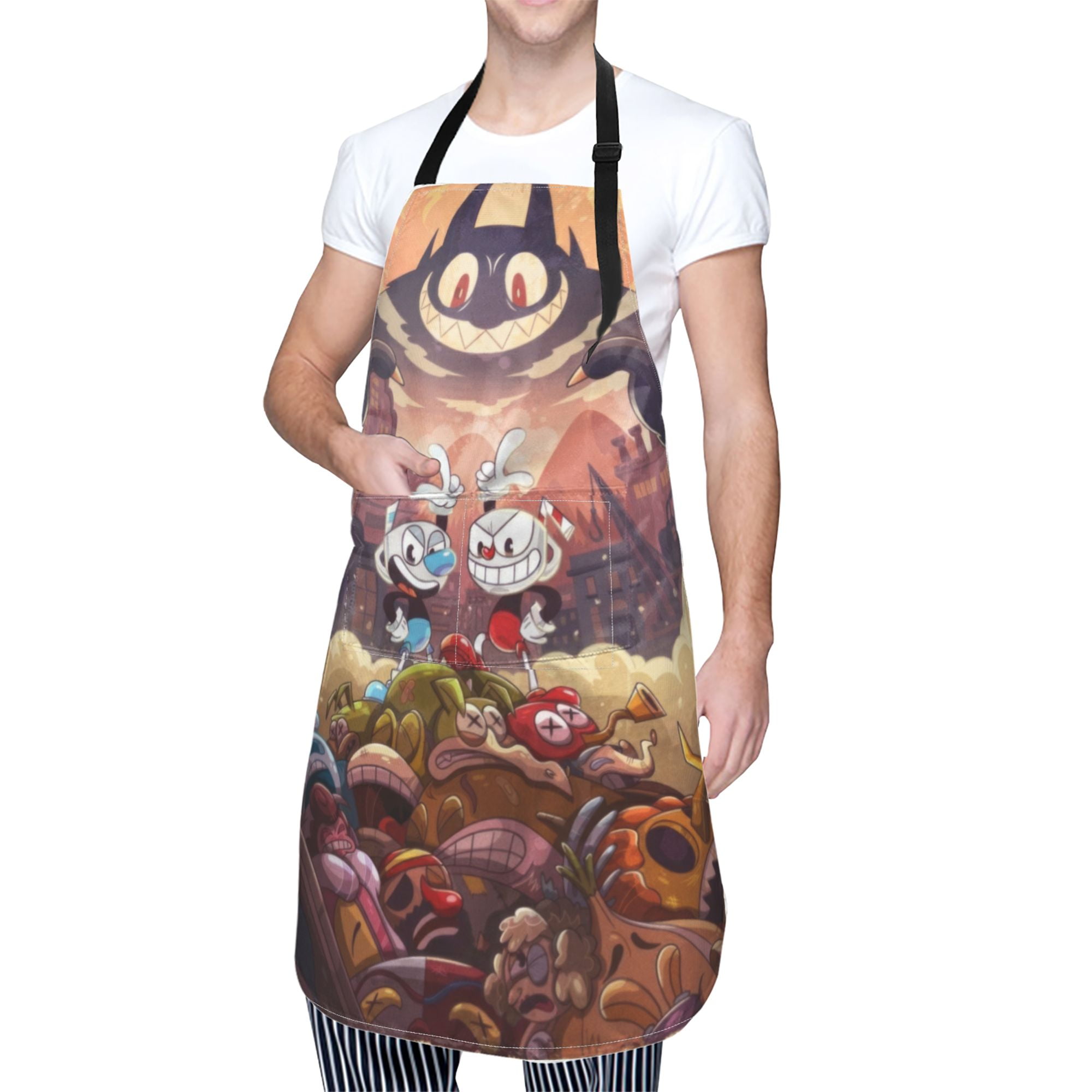 Cup-Head Waterproof Apron with 2 Pockets for Men Women, Adjustable Chef ...