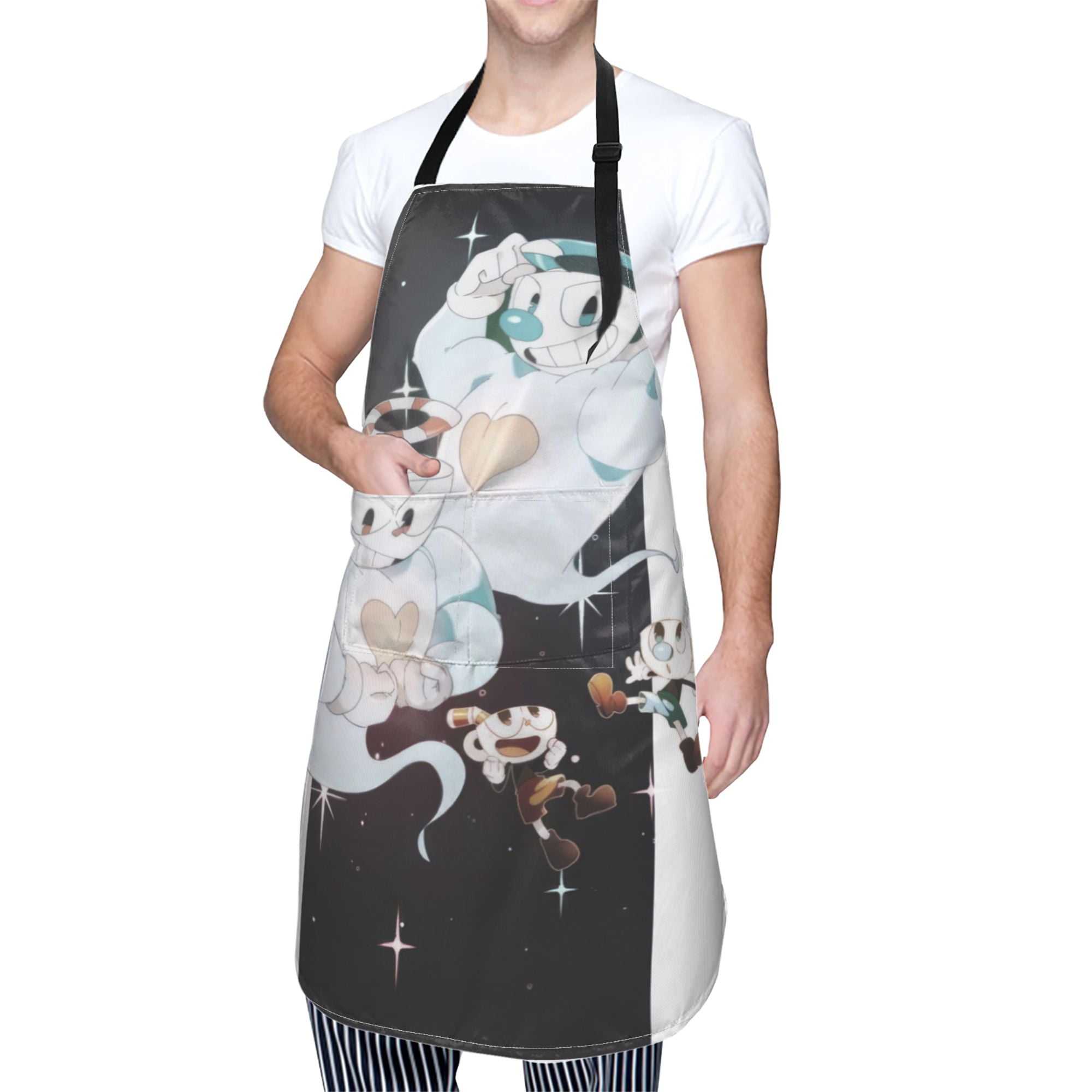 Cup-Head Waterproof Apron with 2 Pockets for Men Women, Adjustable Chef ...