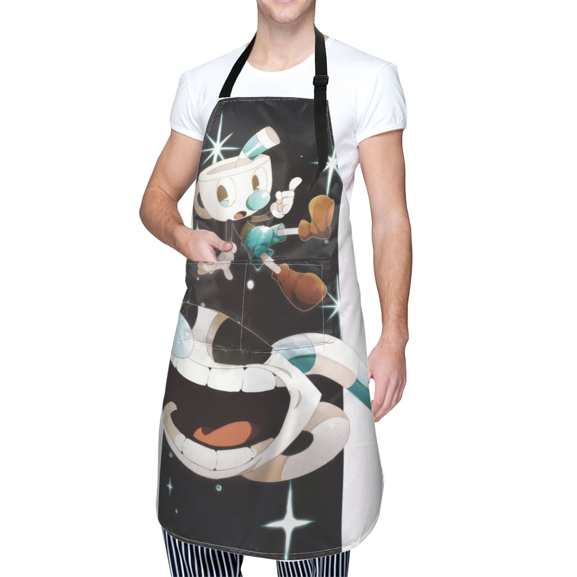 Cup-Head Waterproof Apron with 2 Pockets for Men Women, Adjustable Chef ...