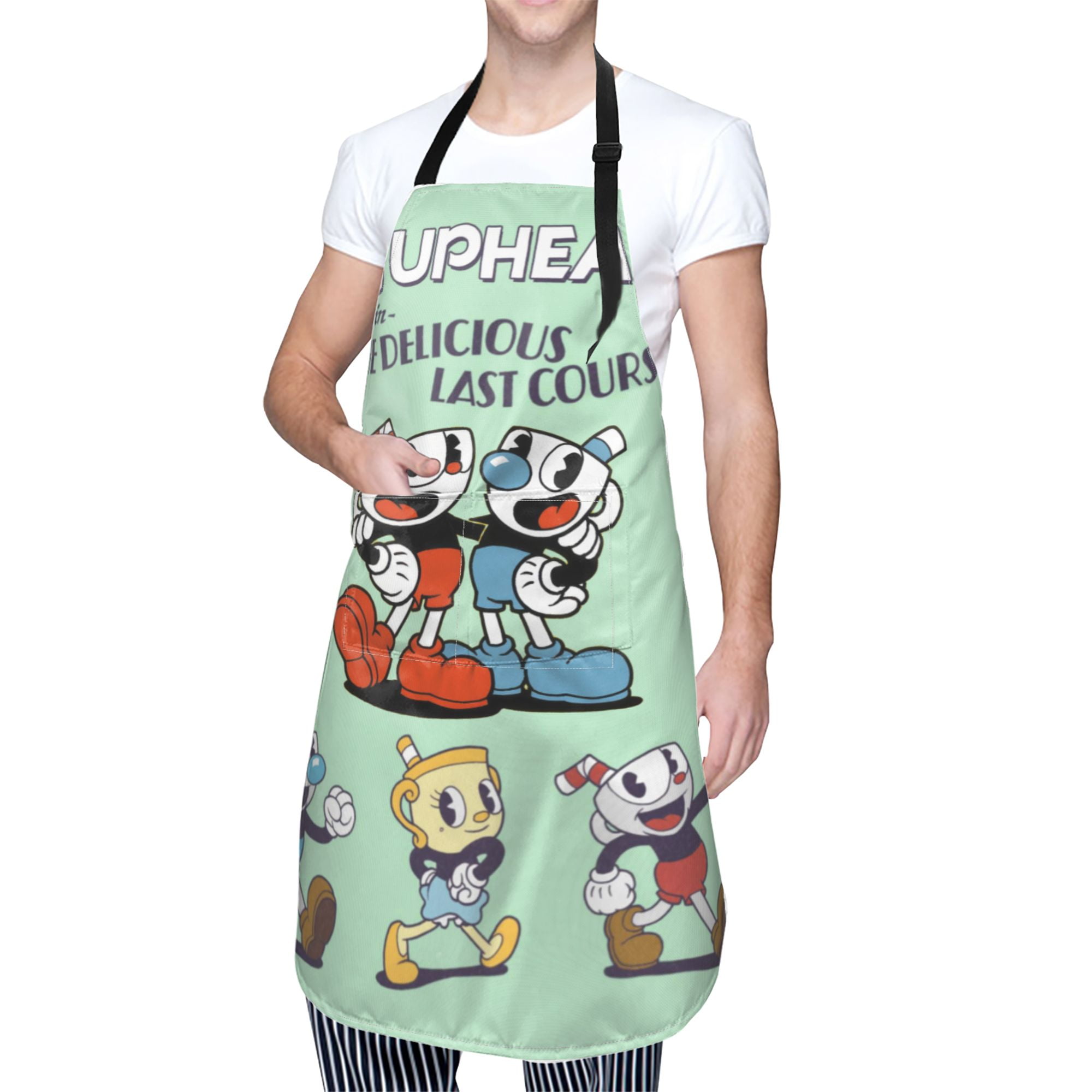 Cup-Head Waterproof Apron with 2 Pockets for Men Women, Adjustable Chef ...