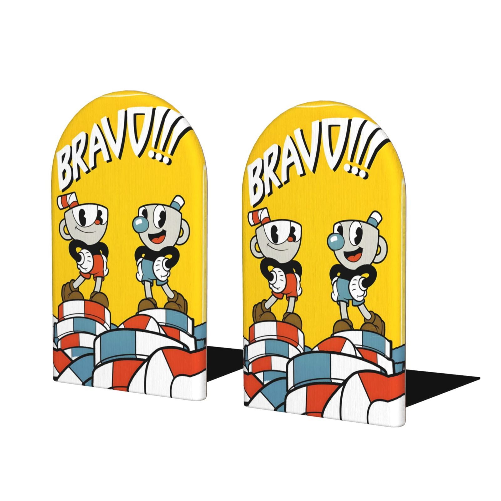 Cuphead Wood Bookends, Non-Skid Bookend For Shelves Office Book Stand ...