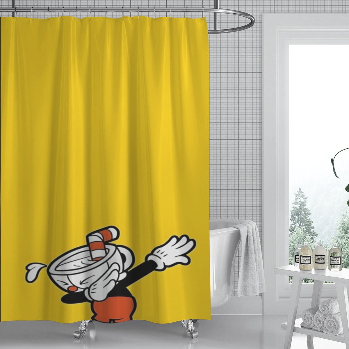 Cuphead shower curtain features a striking image, is waterproof for ...