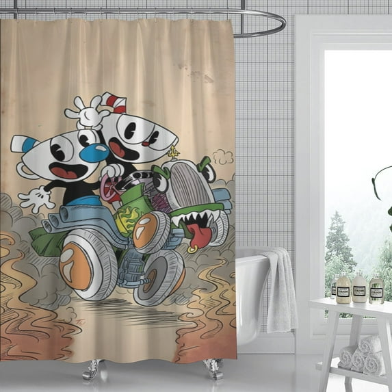 Cuphead shower curtain highlights a memorable design, is waterproof ...