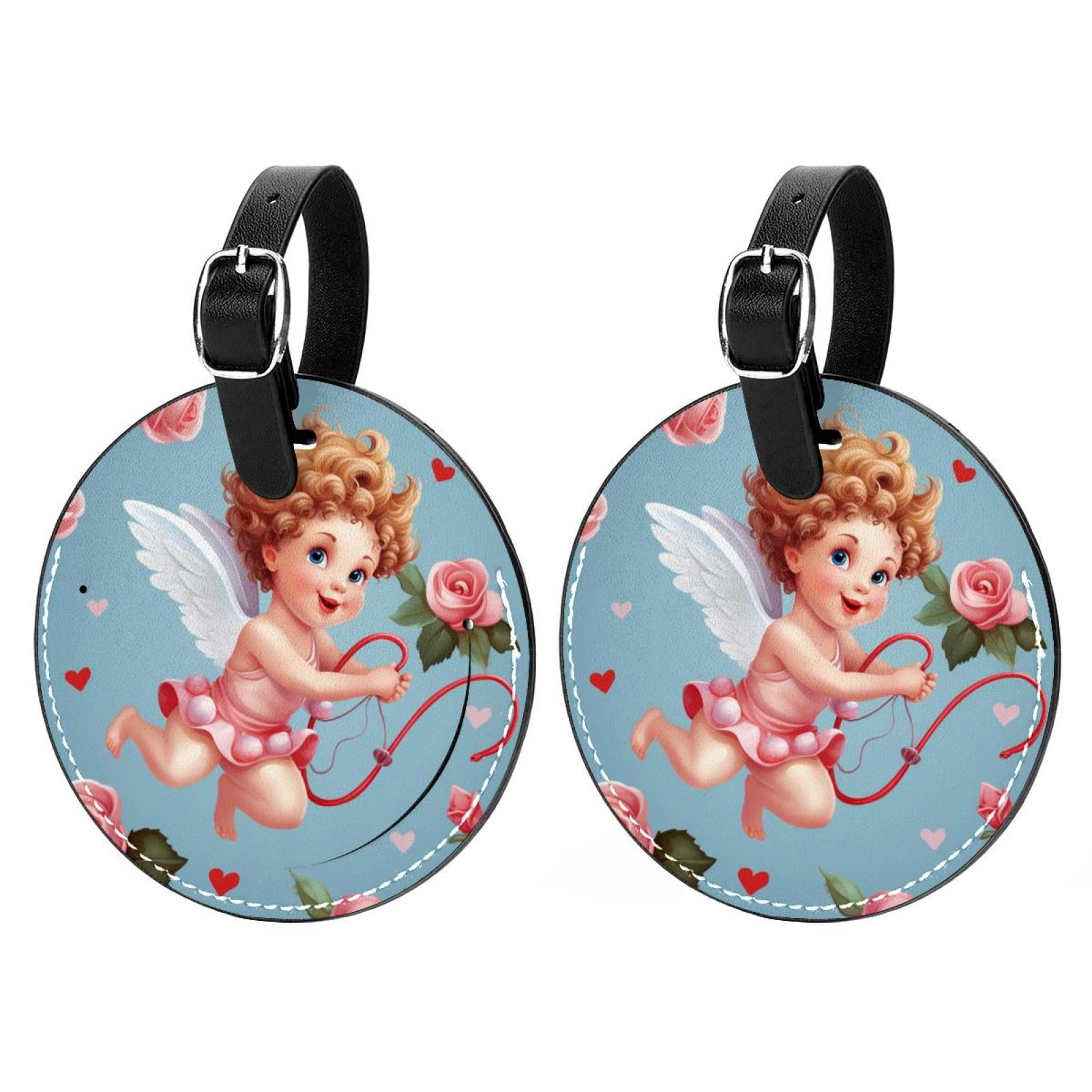 Cupid 2Pcs PU Leather Round Luggage Tags with Privacy Cover and Name ID ...