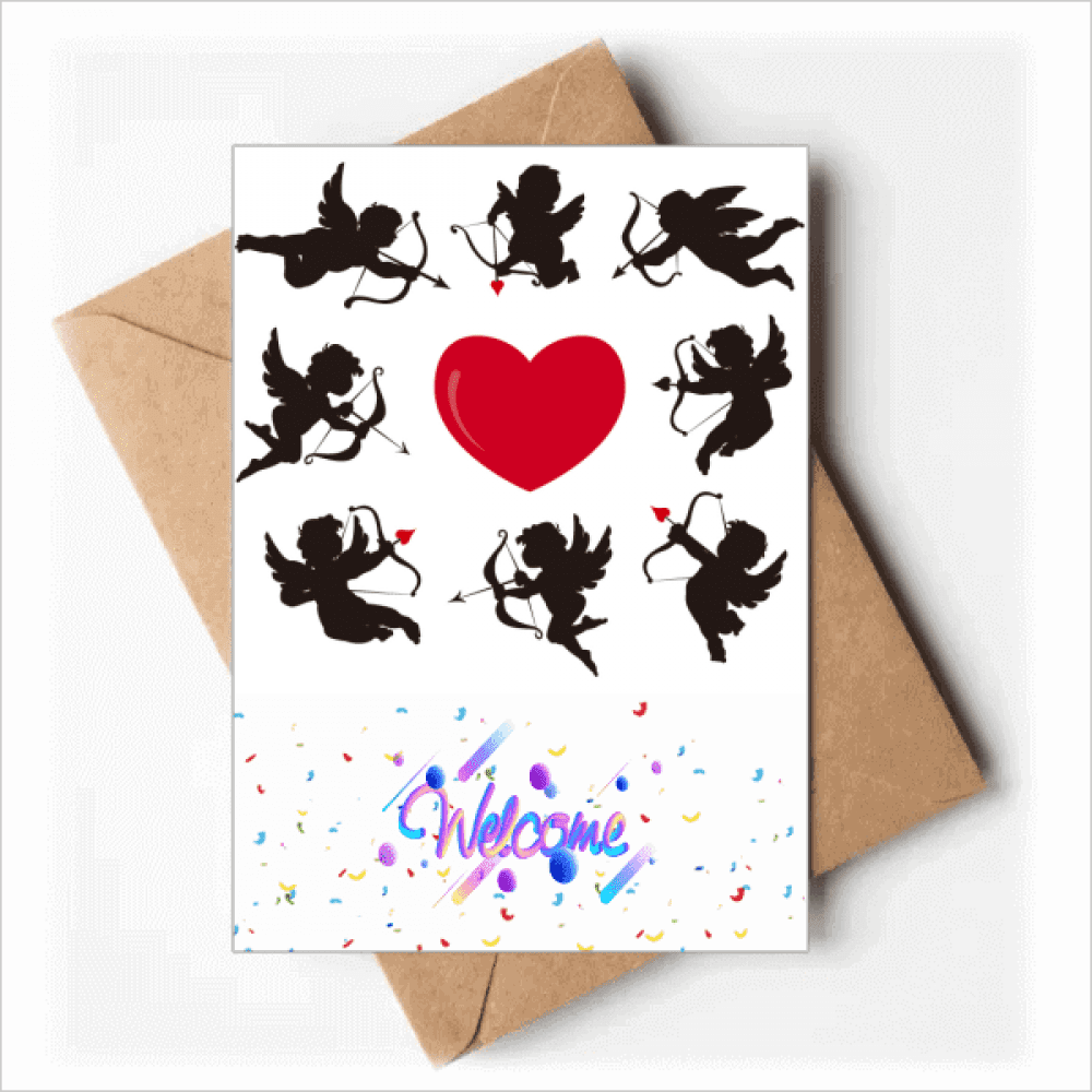 Cupid Angel Red Heart Conation Pattern Welcome Back Greeting Cards ...