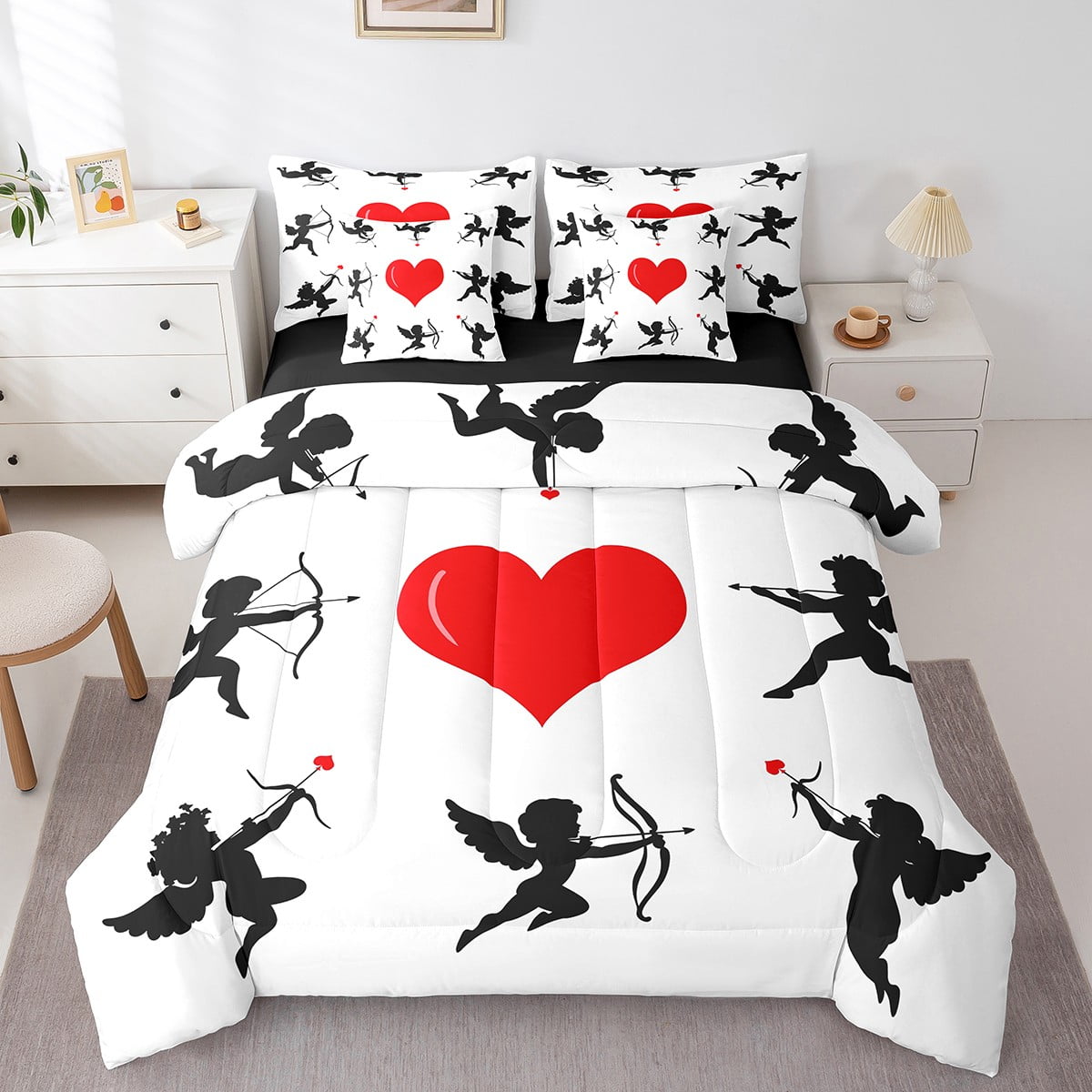 Cupid Arrow Bed in a Bag King Size Comforter Set 7 Pieces,Red Love ...