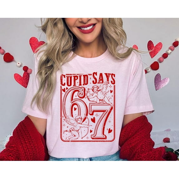Cupid Days 67 Funny Valentine Graphic T-Shirt, Number Meme T-shirt ...