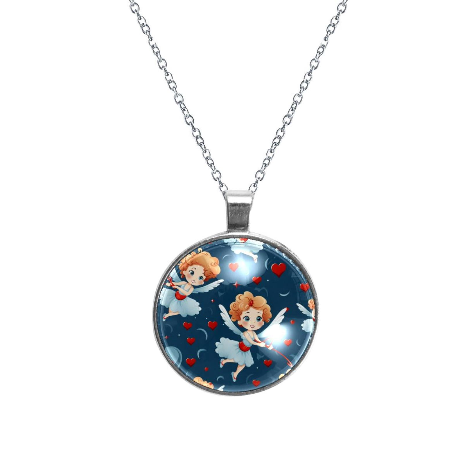 Cupid Glass Circular Pendant Necklace - Elegant Jewelry for Women ...
