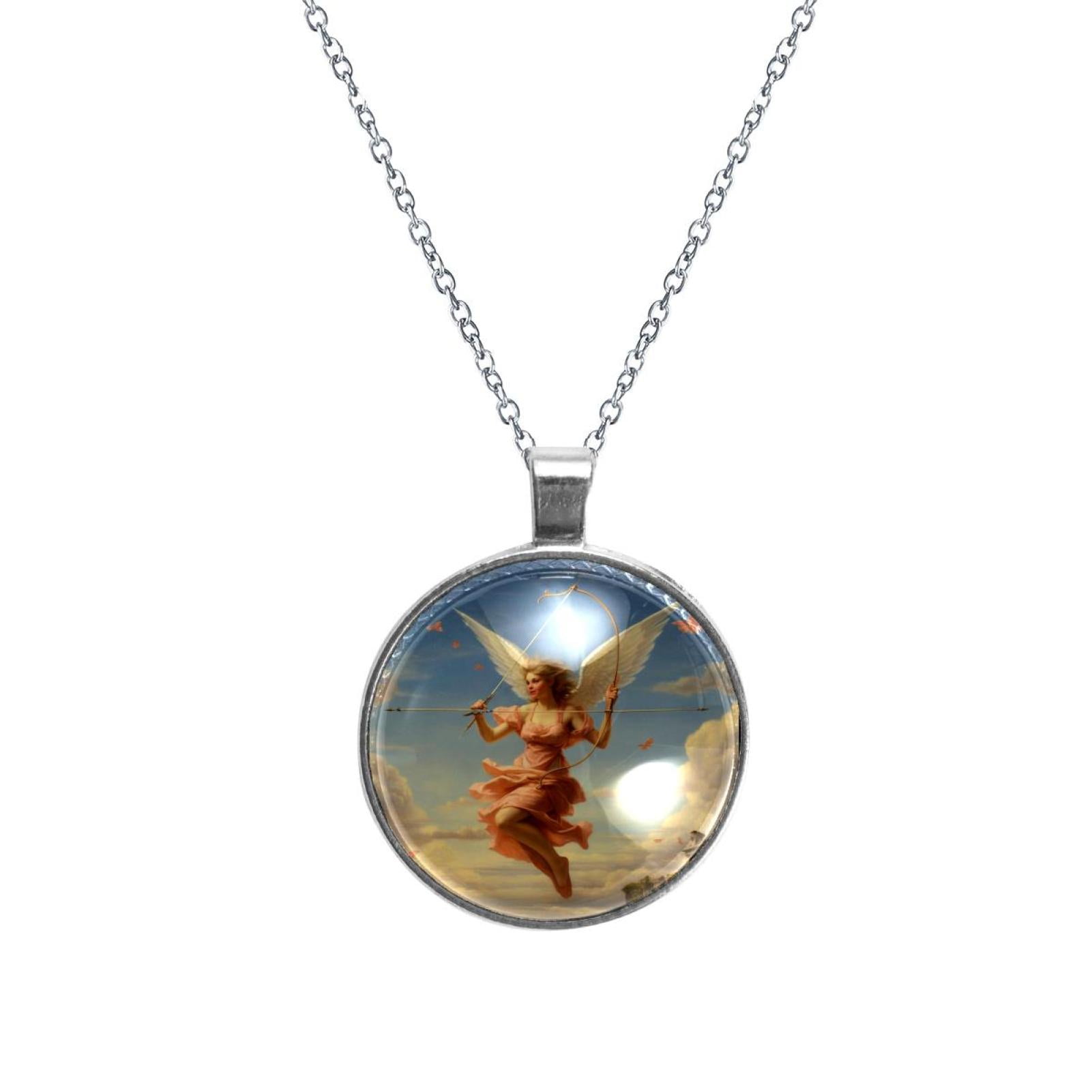 Cupid Glass Design Circle Pendant Women's Necklace - Walmart.com