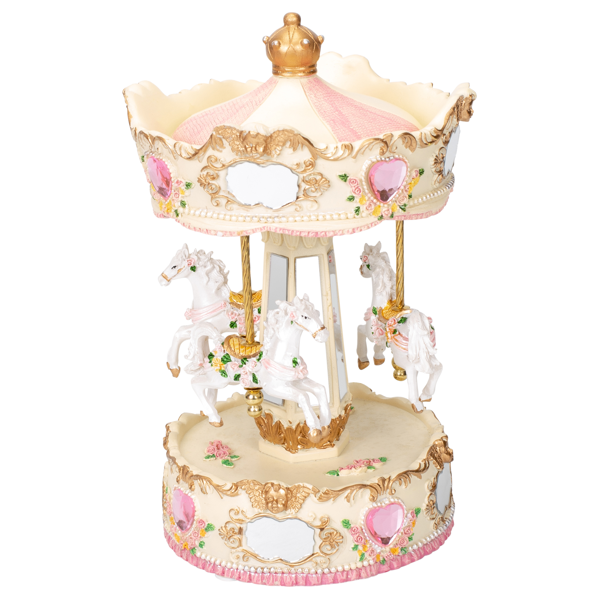 Gilded Gold Tone Horses Musical Carousel 10 inch Rotating Figurine ...