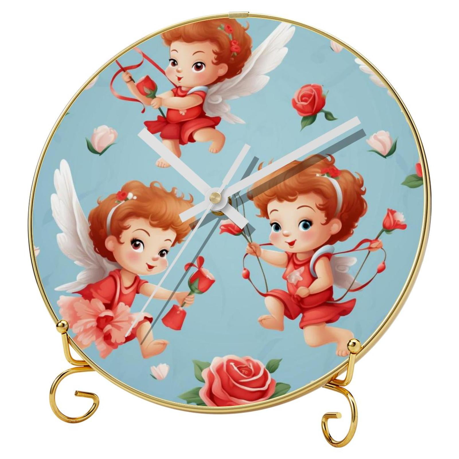 Cupid Round, Printed Wall Clocks with Hooks and Gold Stand: Silent, Non ...
