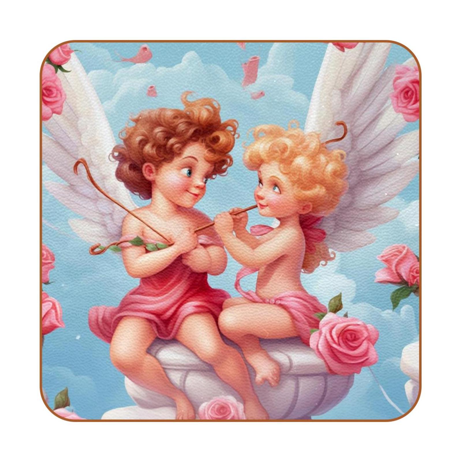 Cupid Set of 6 Square Microfiber Leather Coasters, 10.3x10.3 cm/4.0x4.0 ...
