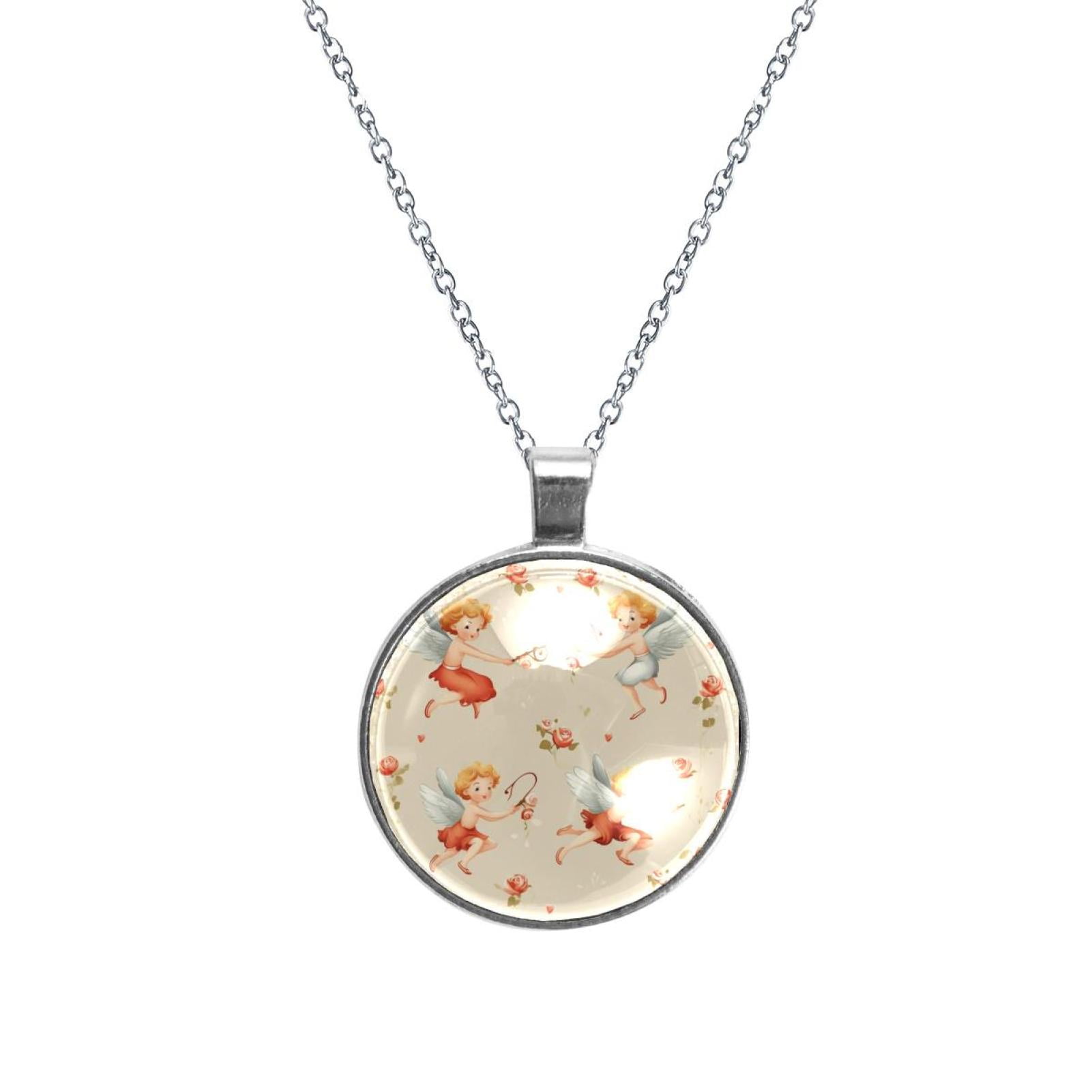 Cupid Stunning Glass Circular Pendant Necklace - Handcrafted Unique ...