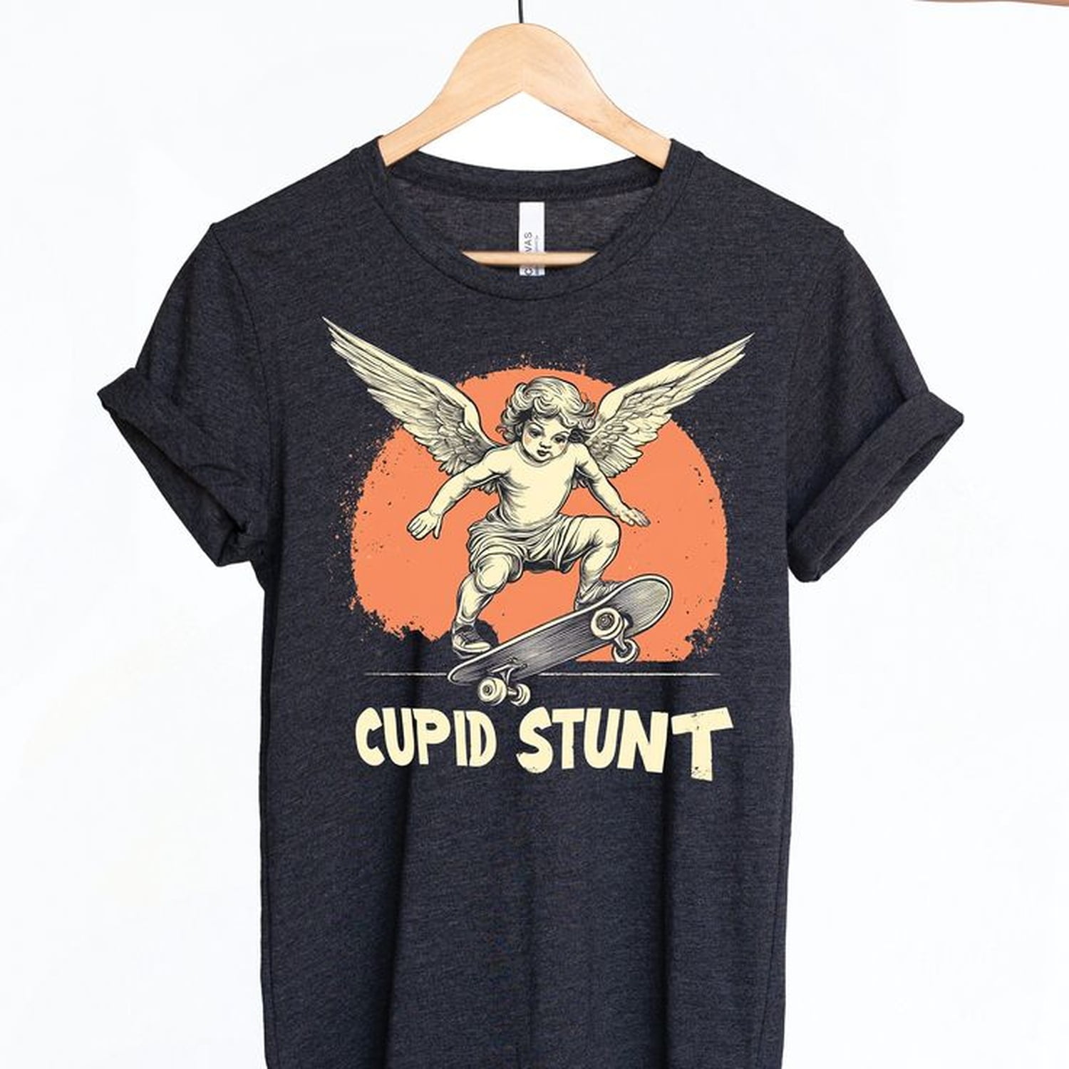 Cupid Stunt SkateB1Oarding Angel Funnove T-S1Hirt, Couple VaL1entine ...