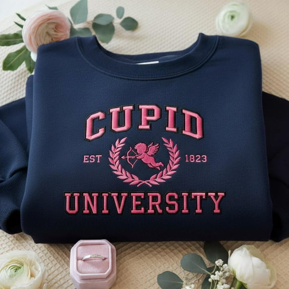 Cupid University Embroidered Sweatshirt, Valentine College Sweater ...