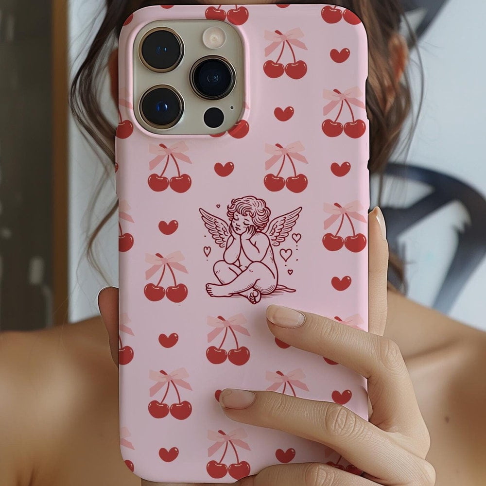Cupid and Cherries Pink Romantic Valentines Day Phone Case for iPhone ...
