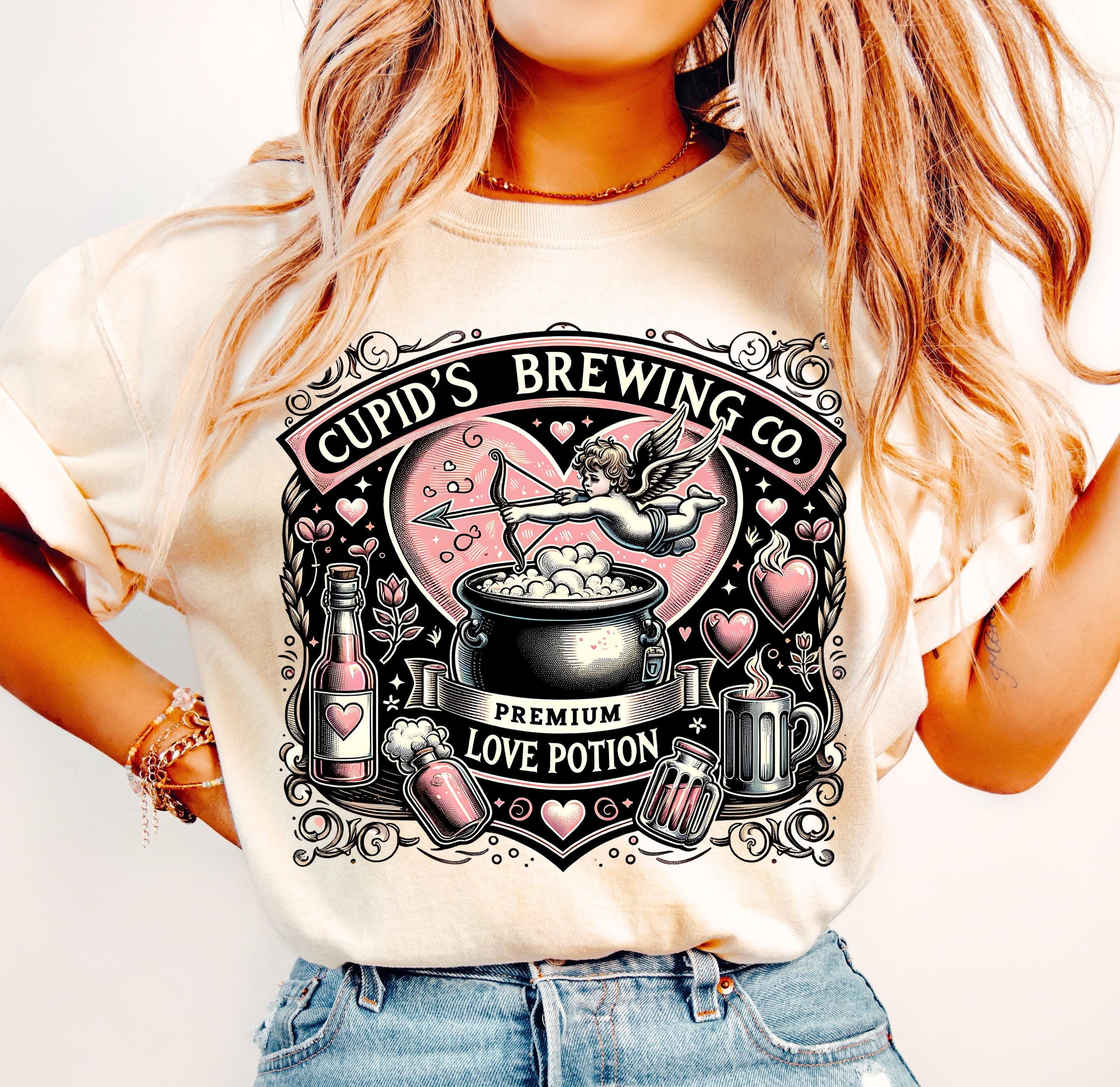 Cupid's Brewing T-Shirt Retro Valentine, Valentines Day Sublimation ...