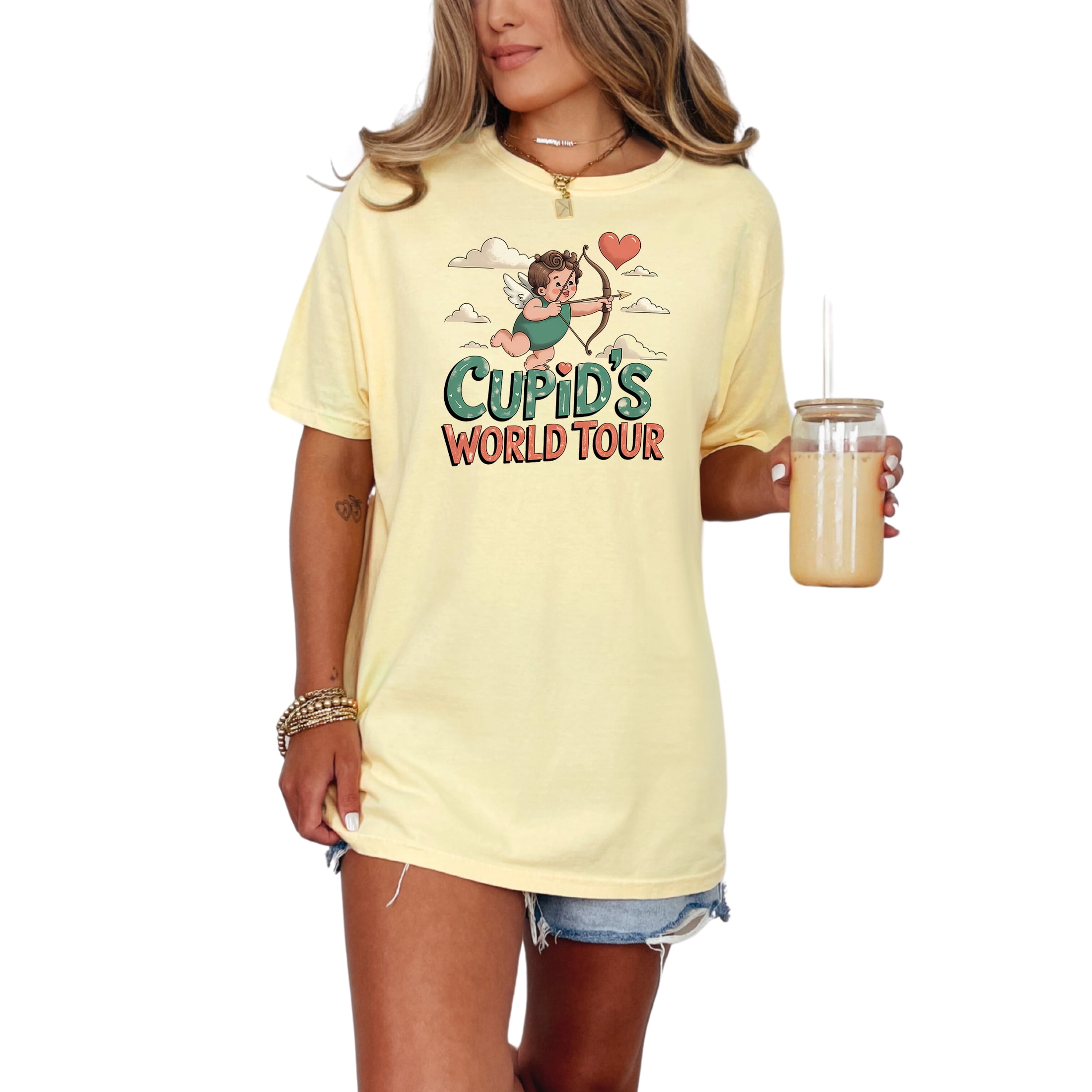 Cupid's World Tour T-Shirt, Cute Baby Angel Graphic Tee, Fun Novelty ...