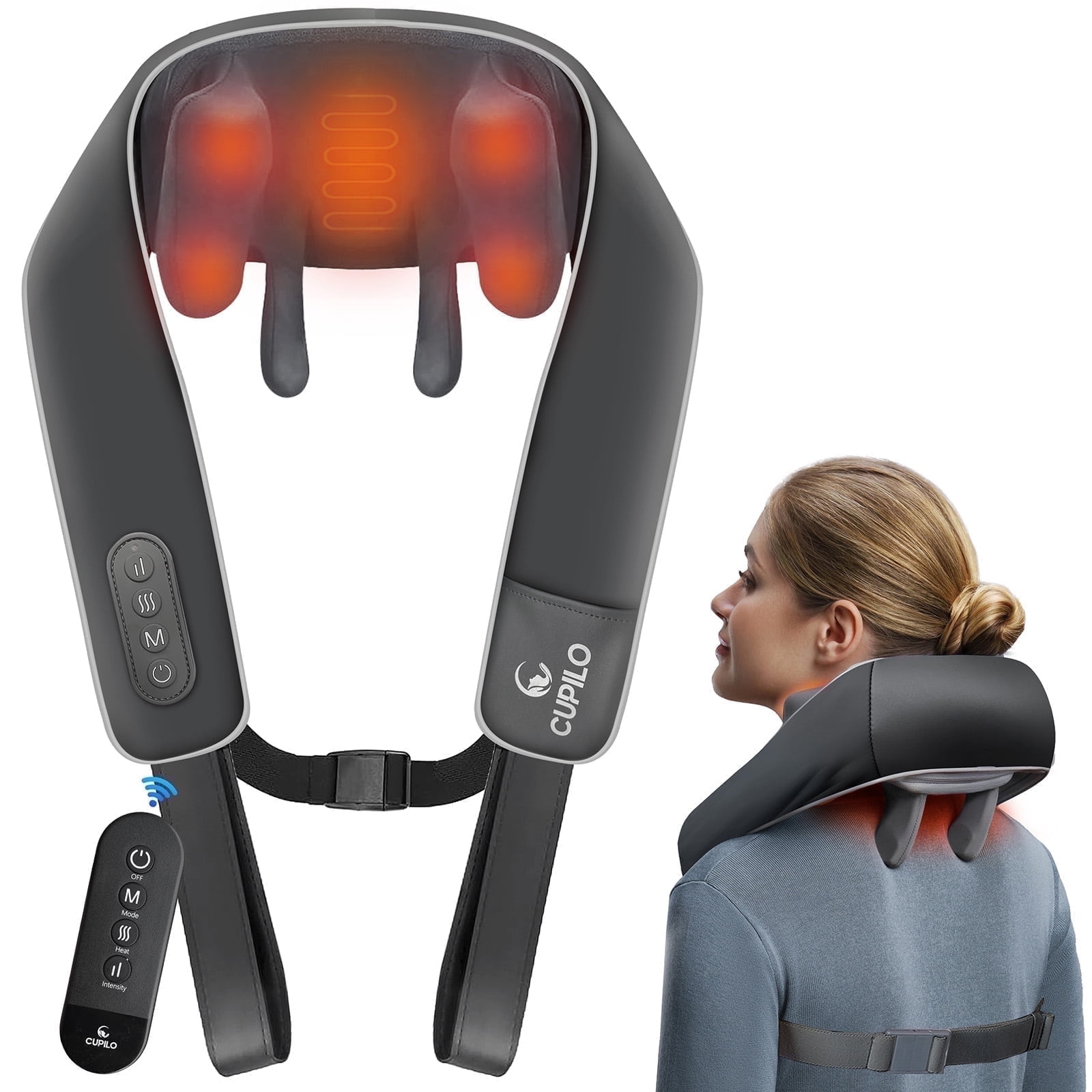 CUPILO Shiatsu Neck Massager, Cordless 6D Deep Tissue Kneading, Heat ...