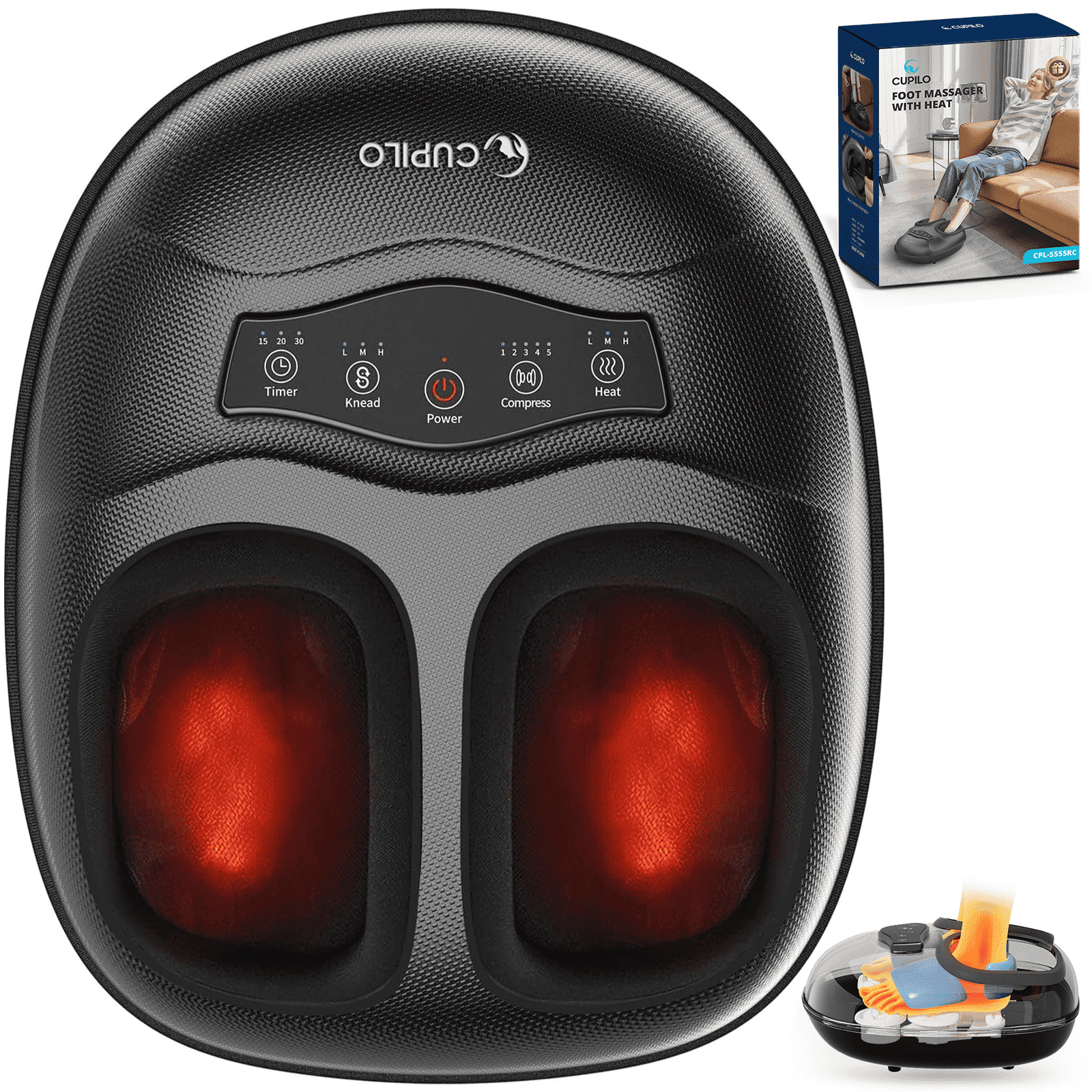 Cupilo Foot Massager with Heat & Remote Control, Shiatsu Feet Massager ...