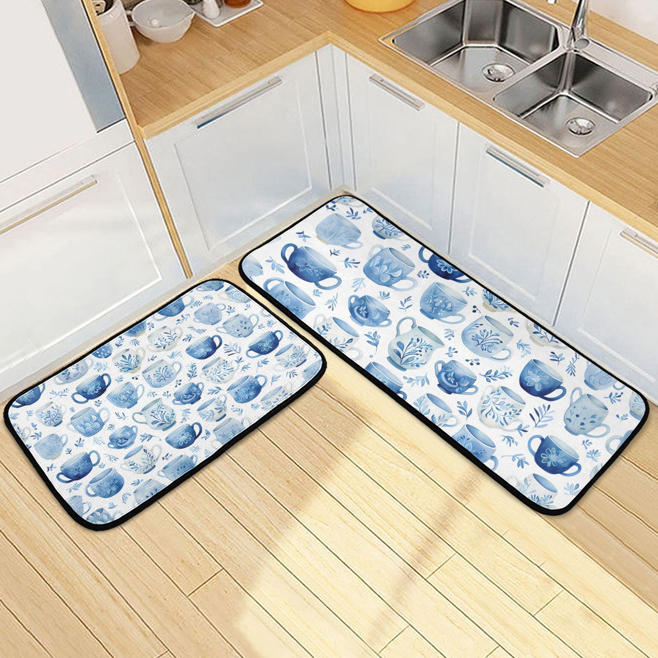 Cups Kitchen Rugs Set of 2 Non Slip Floor Foam Mat Cushioned Soft ...