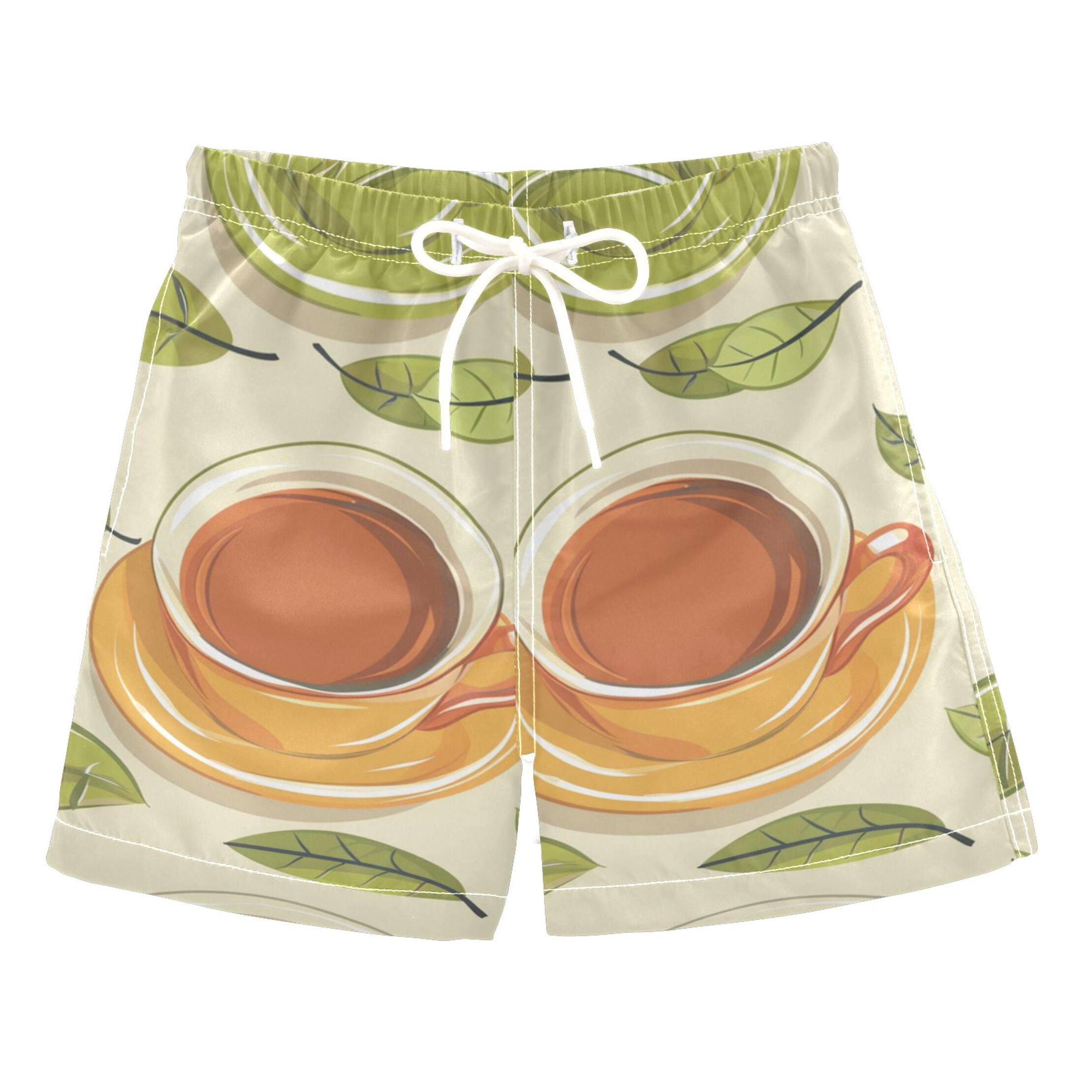 Cups Of Tea Leaves Cartoon Boys' Swim Trunks Board Shorts Beach Pants ...