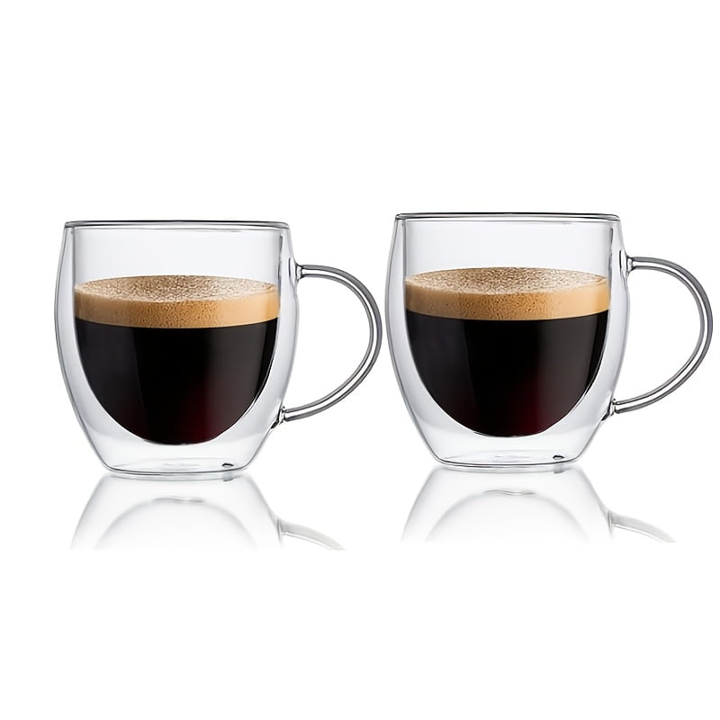 Cups Set Of 2,Double Walled Glass Coffee Mugs with Handle,Insulated ...