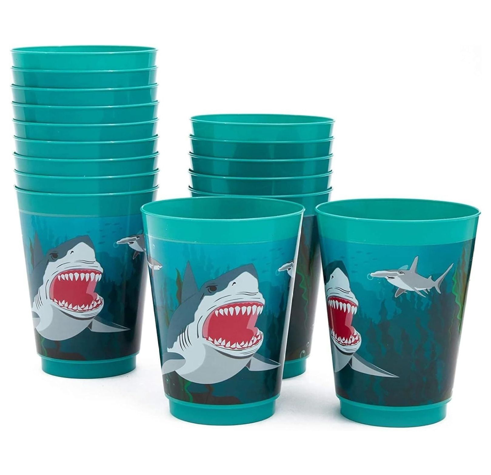 Cups for Birthday Parties - 16-Pack, Blue Plastic - Reusable Cups for ...