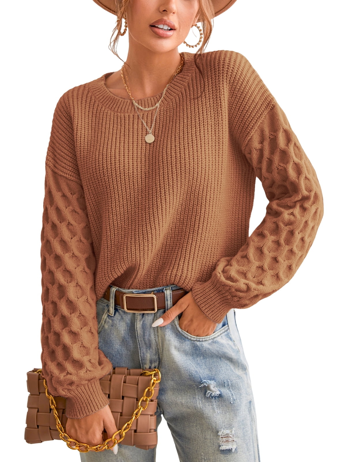 CUPSHE Sweater for Women Cable Knit Crew Neck Long Sleeves Fashion ...