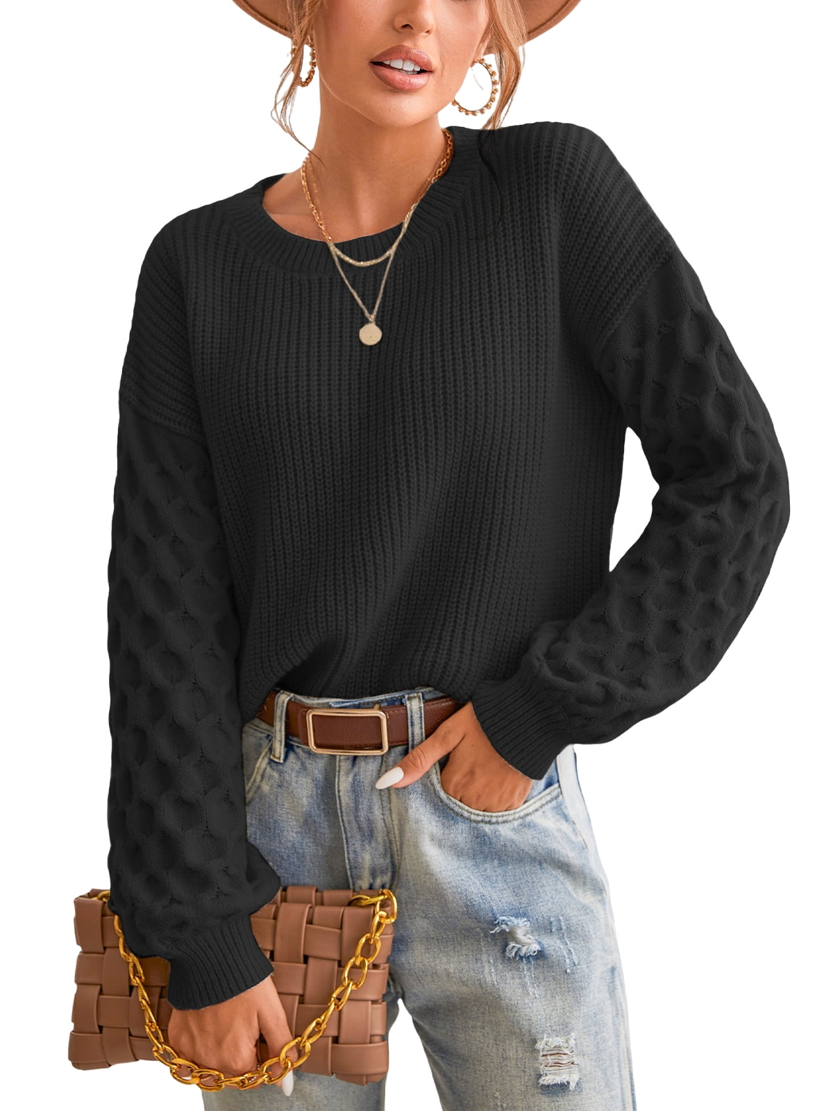 CUPSHE Sweater for Women Cable Knit Crew Neck Long Sleeves Fashion ...