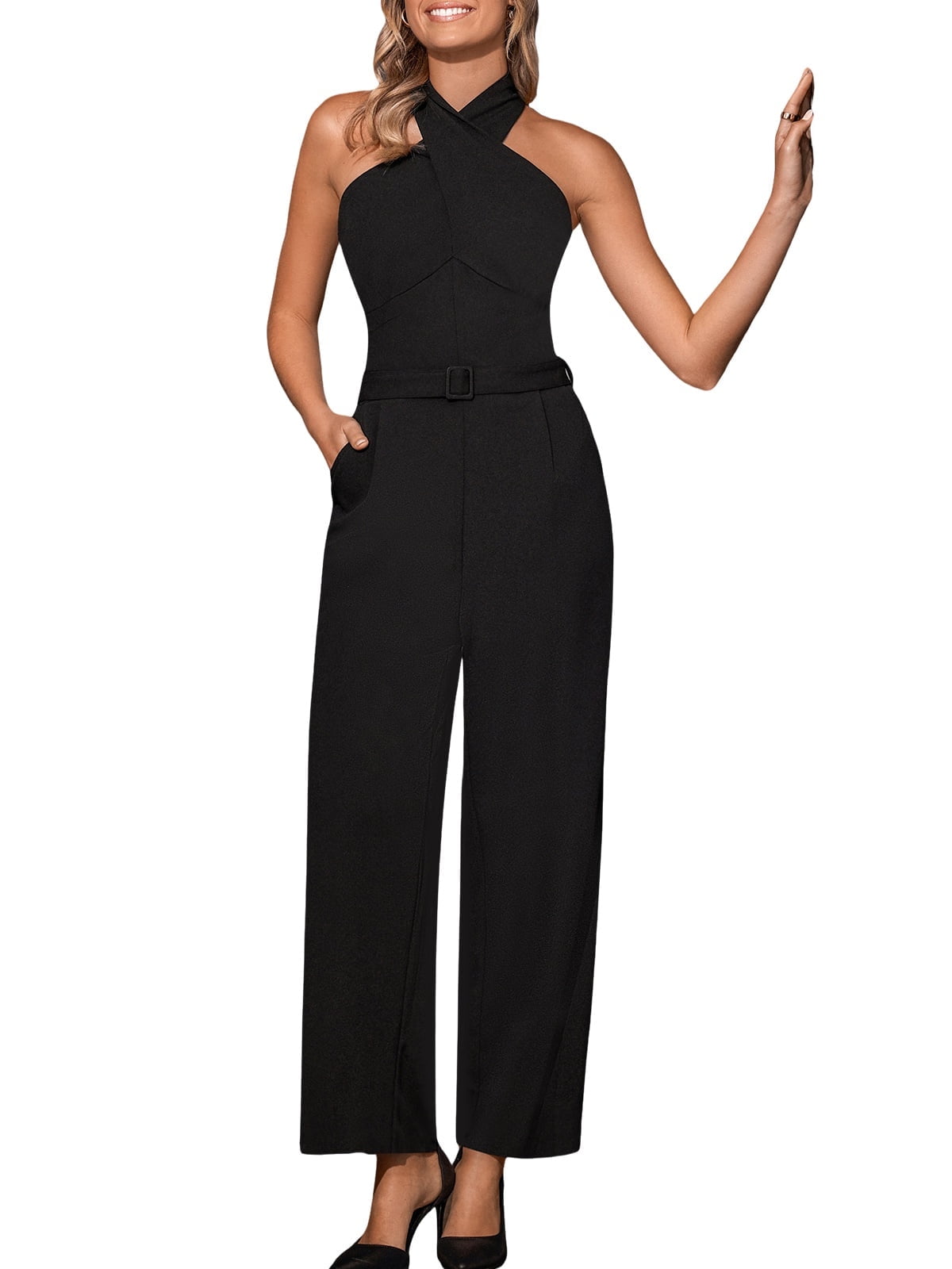 Cupshe Woman's Black Crossover Halterneck Jumpsuit, Size S-XL - Walmart.com