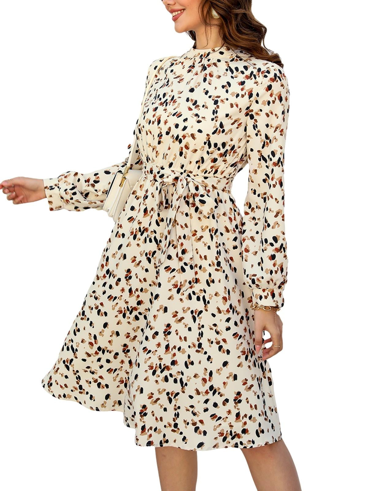 Cupshe Women's A Line Midi Dress Flowy Swing Speckled Print Long Sleeve ...