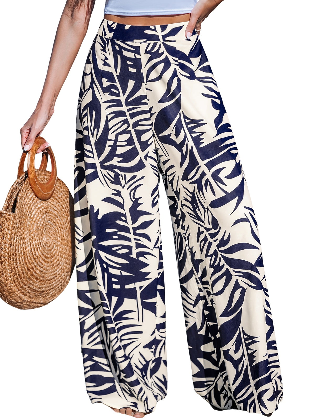 Cupshe Women's Blue Tropical Floral Wide Leg Pants, Size S-XL - Walmart.com