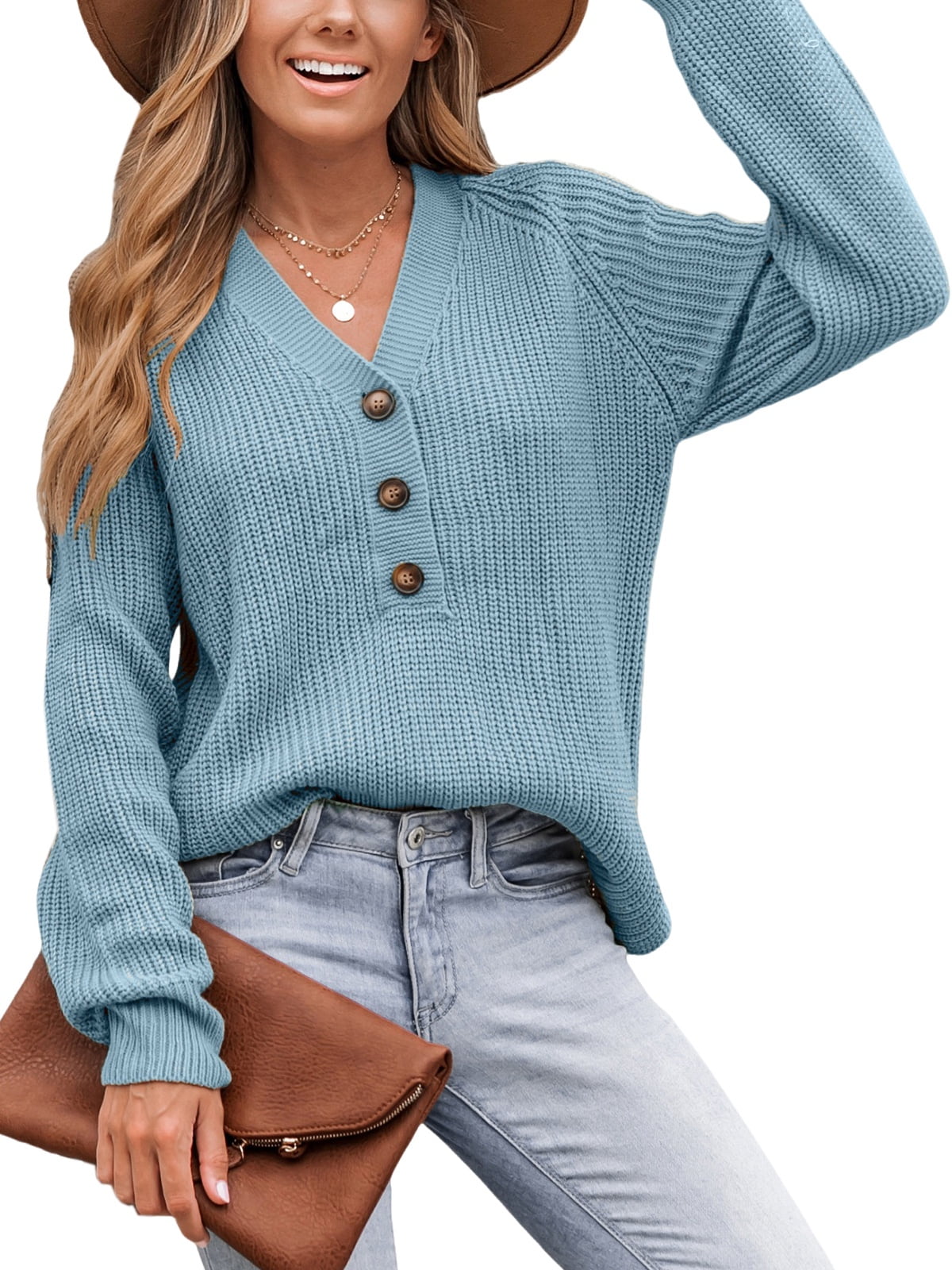 Cupshe Women's Button Front V-neck Long Sleeve Sweater Top, Sizes S-XL ...