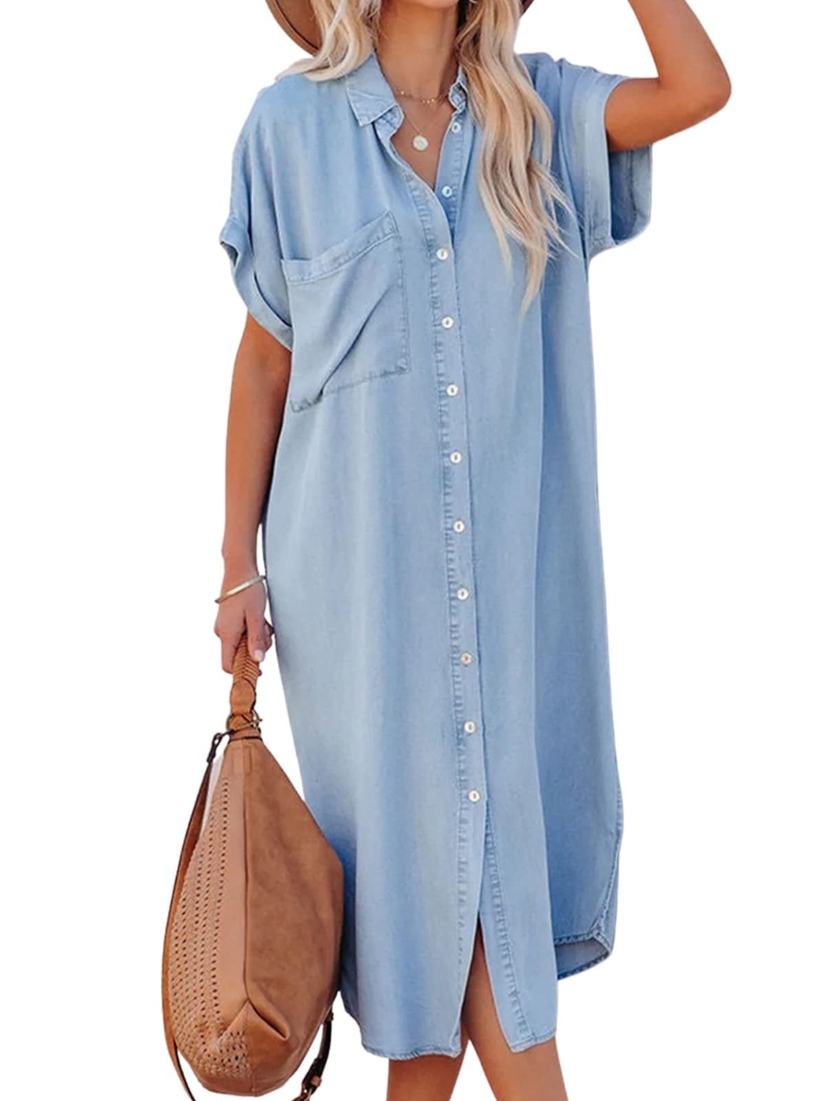 Cupshe Women's Beach Dress, Short Bell Sleeve, Button Down, Casual Midi ...