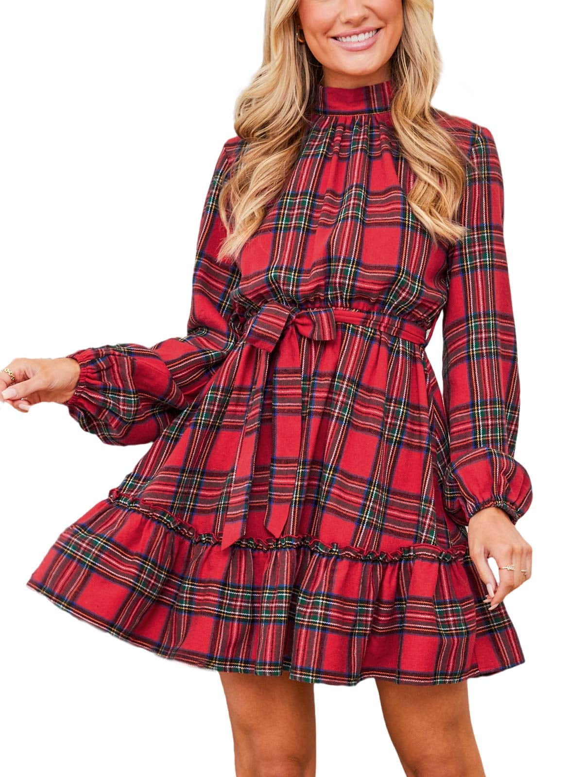 Cupshe Women's Elegant Dress Stand Collar Belted Frill Design - Walmart.com
