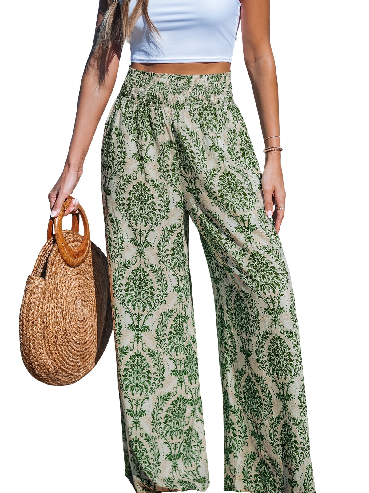 Cupshe Women's Green Damask Wide Leg Pants Size S-XL - Walmart.com