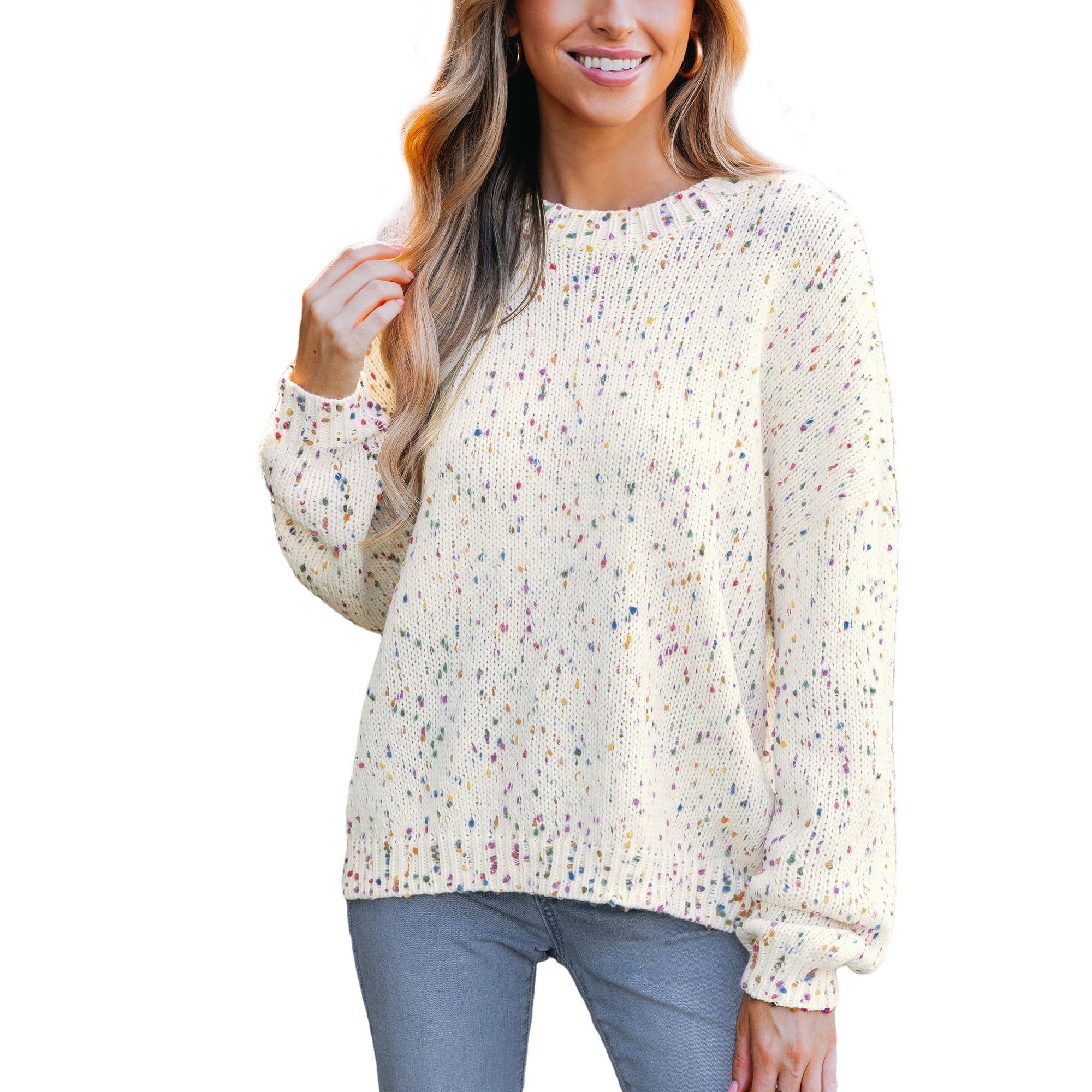 Cupshe Women's Knit Round Neckline Colorful Pom Pom Accents Dropped ...
