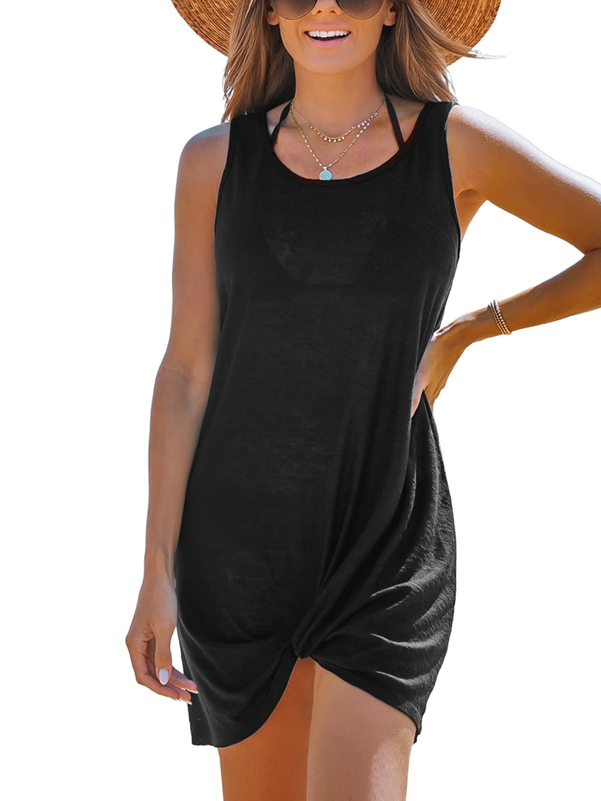 Cupshe Womens Swimsuit Coverup Sleeveless Swimwear Beach Cover Ups Sheer Twisted Basic Tank ...