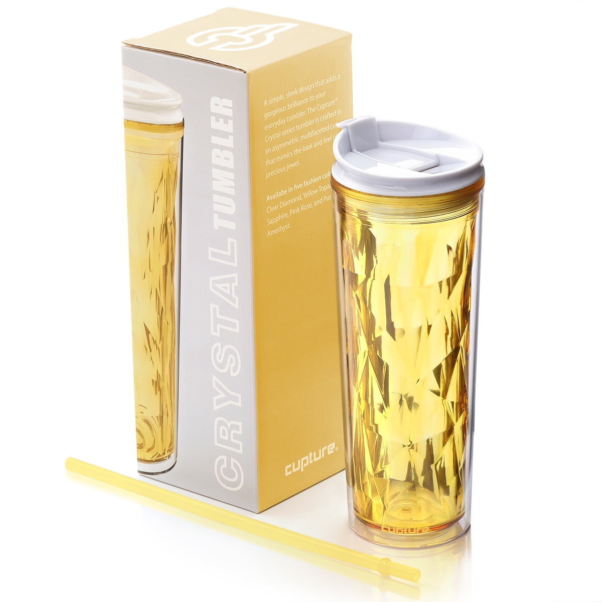 Cupture Crystal Insulated Tumbler Cup with Plastic Lid & Straw, Hot ...